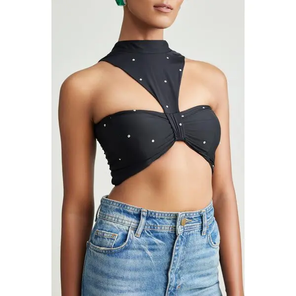 HOLICHIC Sequin Cutout Crop Top - Black