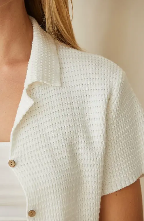 CRESCENT Cotton Waffle Knit Button-up Top