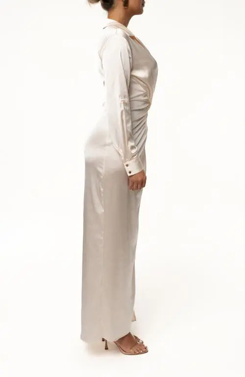 JLUXLABEL Front Wrap Long Sleeve Satin Maxi Dress