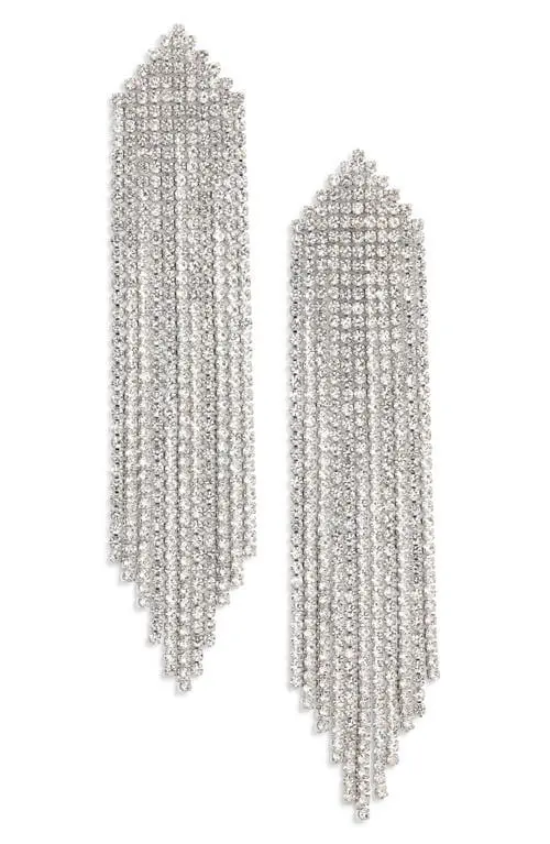 CRISTABELLE Fringe Drop Earrings - Clear Rhodium