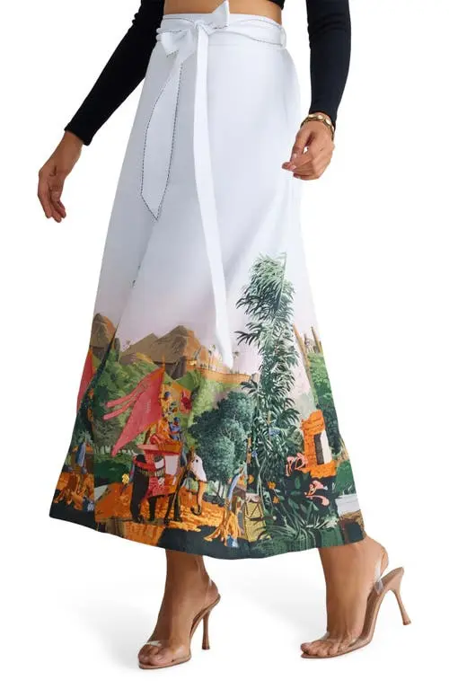 HOLICHIC Misha Tie Waist Linen & Cotton Midi Skirt