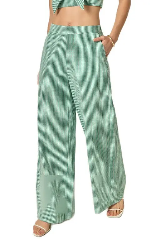English Factory Check Wide-leg Pants - Kelly Green