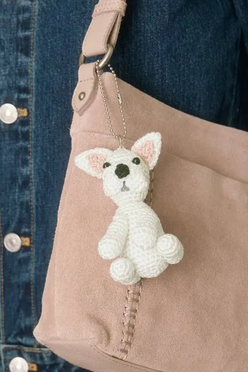 THE SAK Yarnicharmz Hand Crochet Dangledogs - White Frenchie