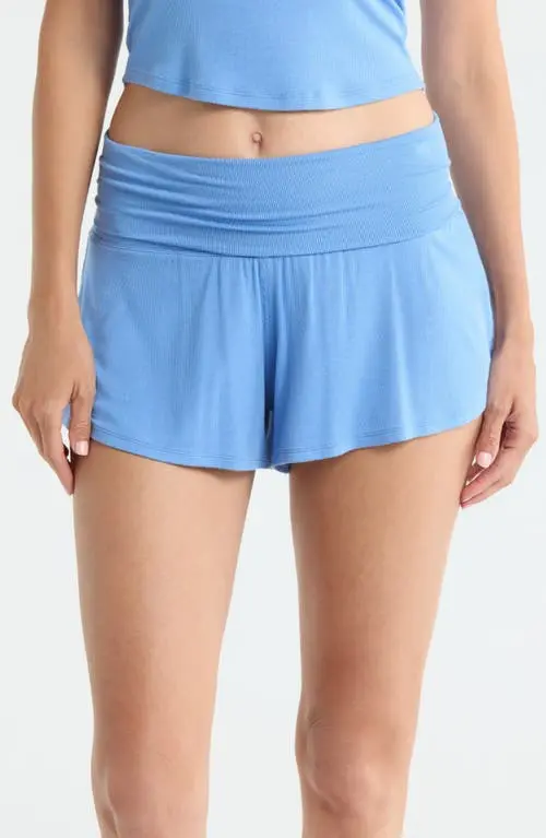 Lunya Rib Foldover Waist Pajama Shorts - Current Blue