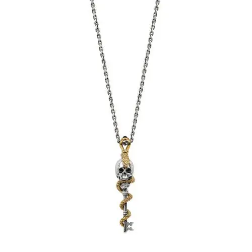 KARMA AND LUCK Onyx Snake Skull Pendant Necklace - Silver/gold
