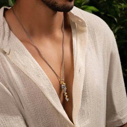 KARMA AND LUCK Onyx Snake Skull Pendant Necklace