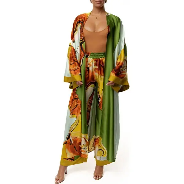 JLUXLABEL Nola Satin Maxi Duster - Green