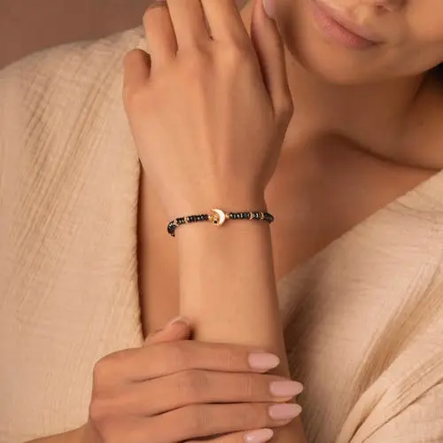 KARMA AND LUCK Hematite Moon And Star Charm Beaded Bracelet