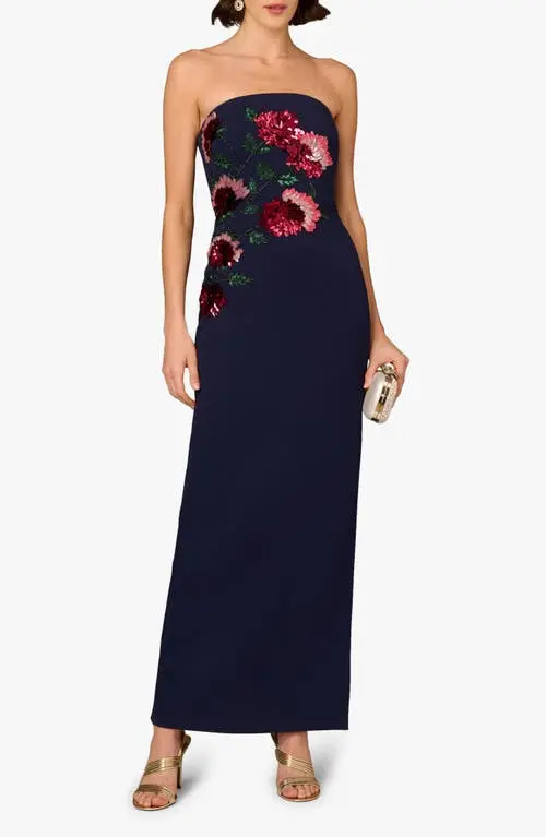 Aidan Mattox Bead Embellished Strapless Column Gown