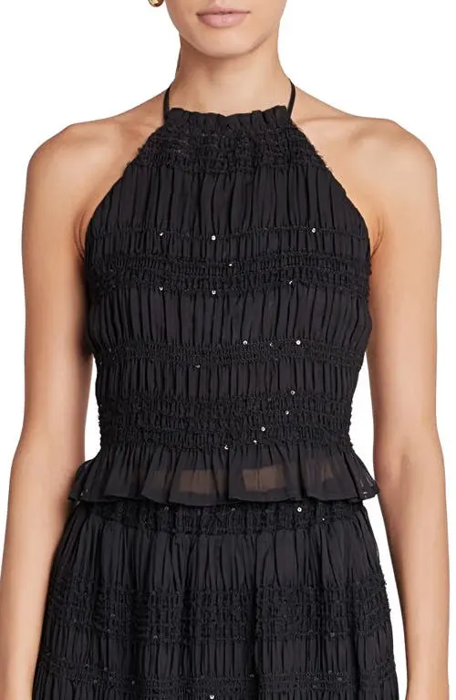 Endless Rose Sequin Shirred Open Back Chiffon Halter Top