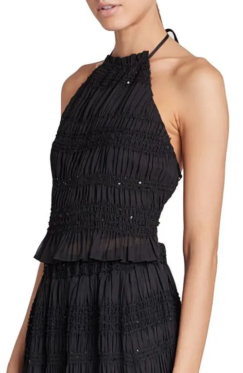 Endless Rose Sequin Shirred Open Back Chiffon Halter Top