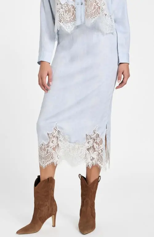 Guess Lace-Trim Midi Skirt - Nimbus Blue | Editorialist