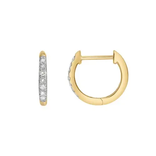 LUVMYJEWELRY 14k Gold 0.12 Ct Diamond Huggie Hoop Earrings - 14k Yellow Gold