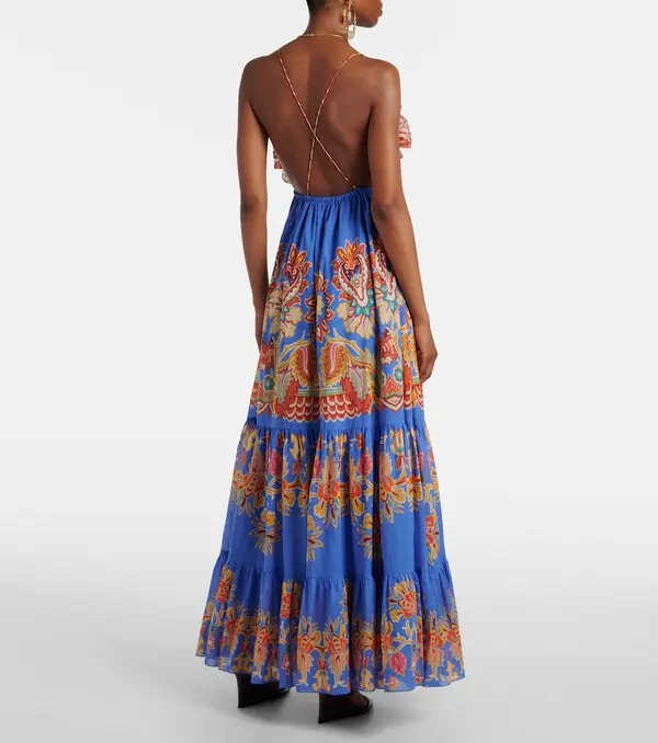 Etro Printed Open-back Cotton Voile Maxi Dress