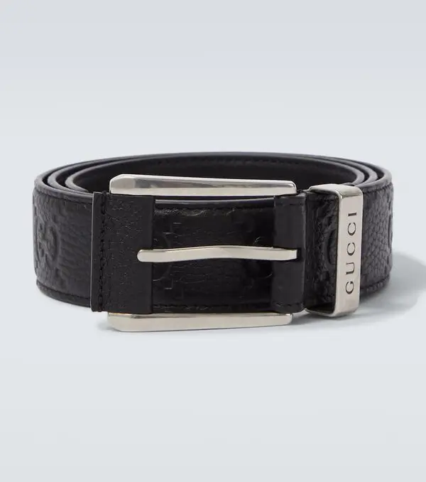 Gucci Gg Debossed Leather Belt - Black