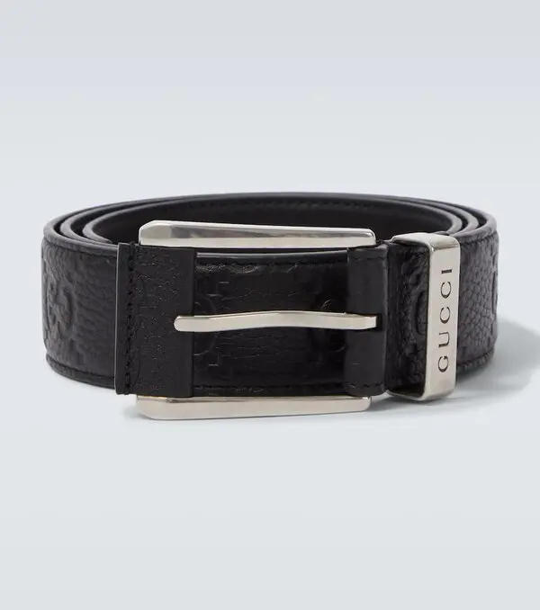 Gucci Gg Debossed Leather Belt - Black