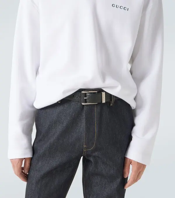 Gucci Gg Debossed Leather Belt