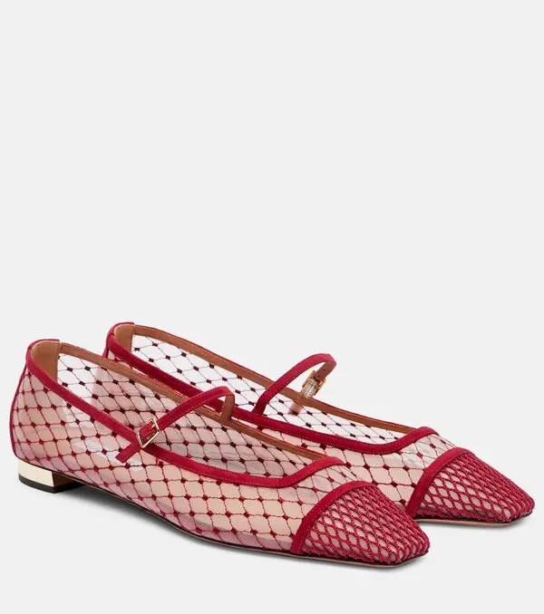 AQUAZZURA Juliette Suede-trimmed Mary Jane Flats - Red