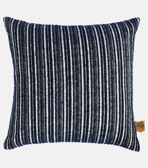 THE HOUSE OF LYRIA Cornelius Wool And Cotton Striped Cushion - Blue
