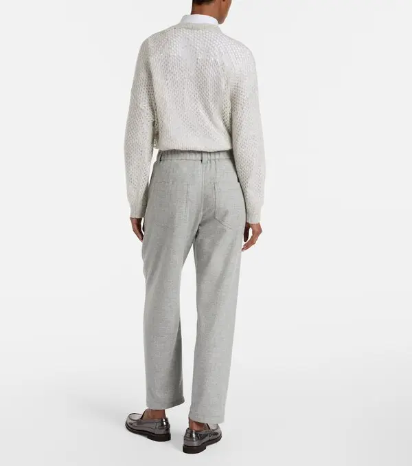 Brunello Cucinelli Cropped Wool And Cashmere Pants - Grey