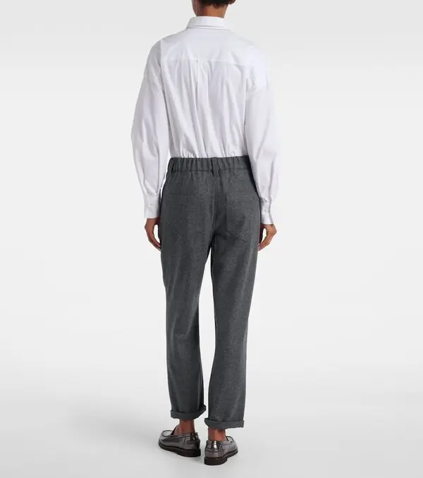 Brunello Cucinelli Cropped Wool And Cashmere Straight Pants - Grey