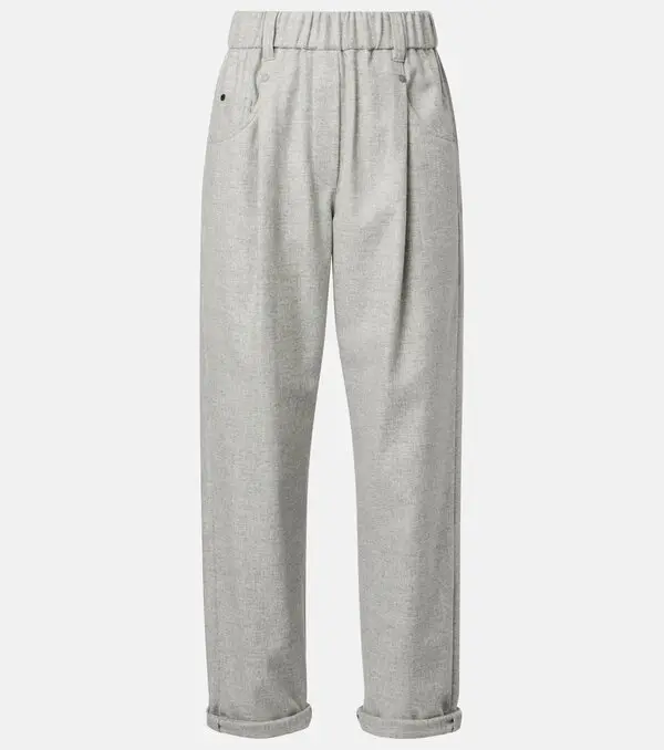 Brunello Cucinelli Cropped Wool And Cashmere Straight Pants - Grey