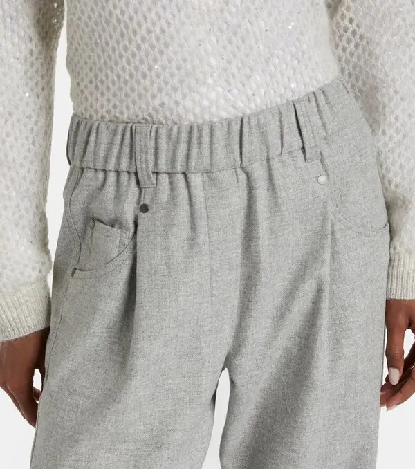 Brunello Cucinelli Cropped Wool And Cashmere Pants - Grey