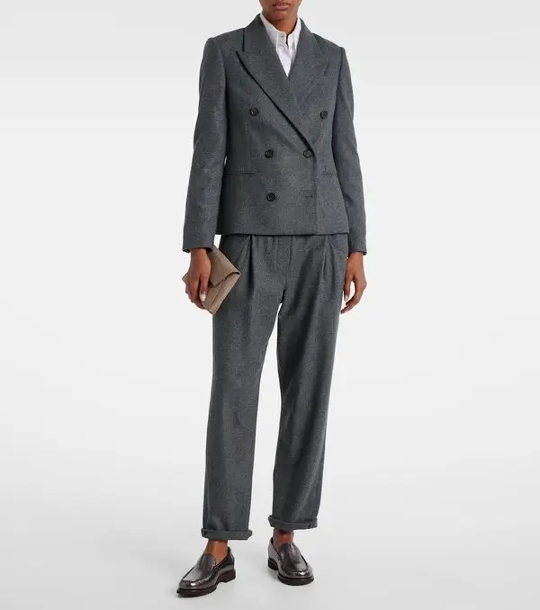 Brunello Cucinelli Cropped Wool And Cashmere Pants - Grey