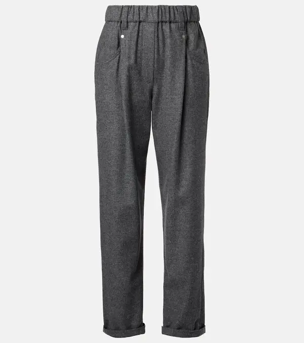 Brunello Cucinelli Cropped Wool And Cashmere Straight Pants - Grey