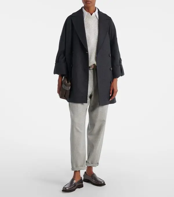 Brunello Cucinelli Cropped Wool And Cashmere Pants - Grey