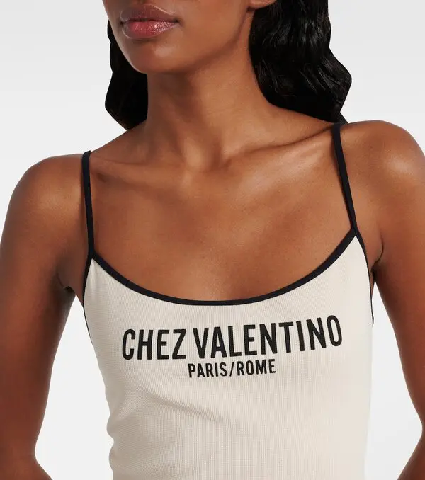 Valentino Garavani Logo Printed Piqué Swimsuit - White
