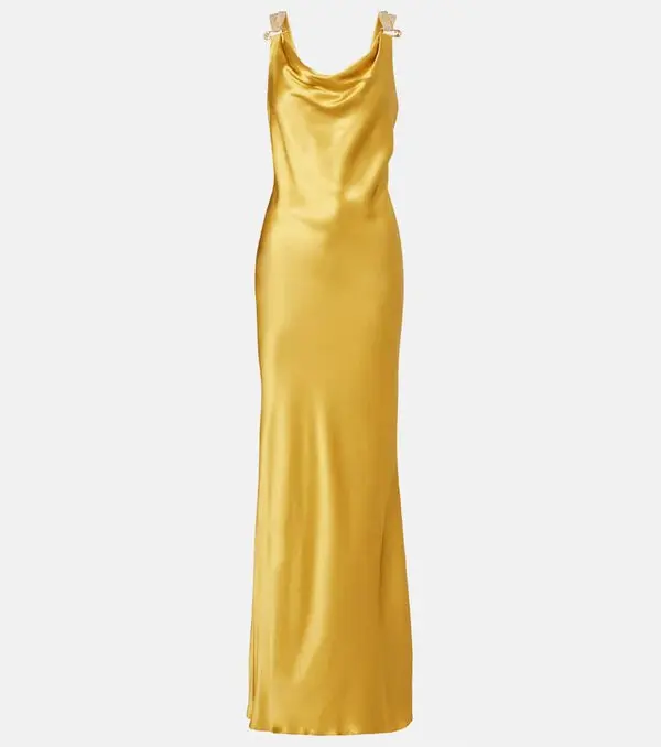 Buy Versace Safety Pin Embellished Silk Gown - Gold At 20% Off |  Editorialist