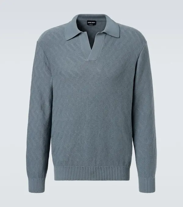 Giorgio Armani Cotton Jacquard Polo Sweater - Blue