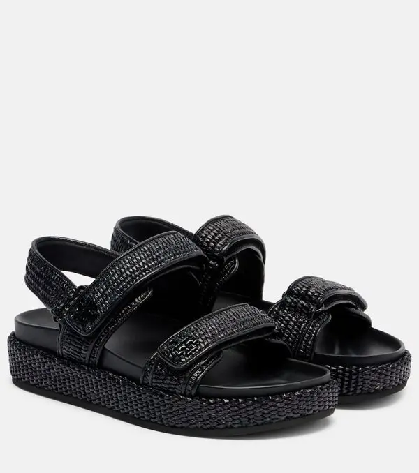 Tory Burch Raffia And Leather Sandals - Black