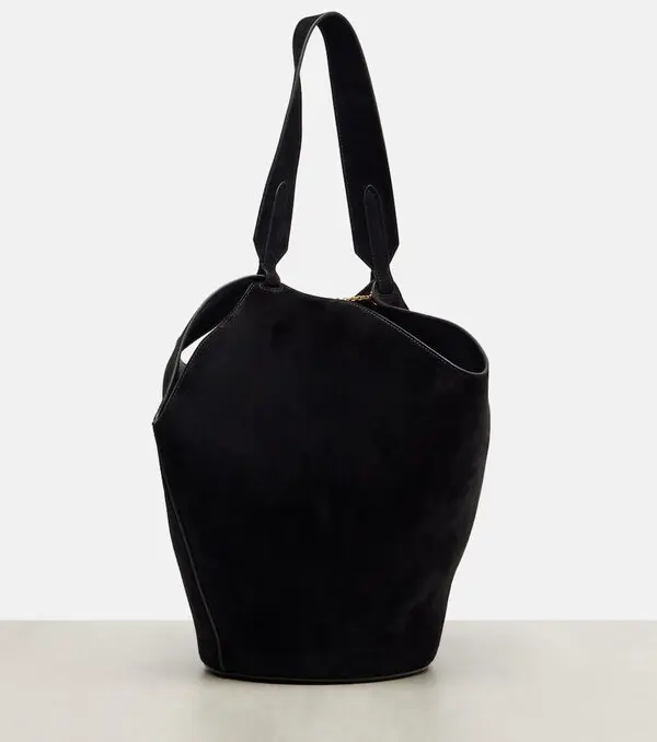 Khaite Lotus Small Suede Tote Bag - Black