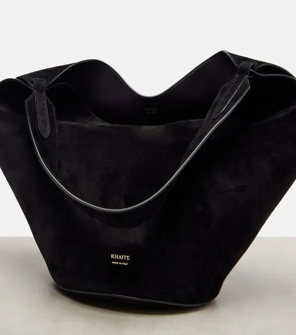 Khaite Lotus Small Suede Tote Bag - Black