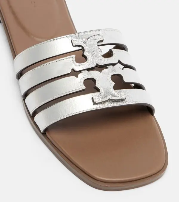 Tory Burch Metallic Leather Slides - Silver