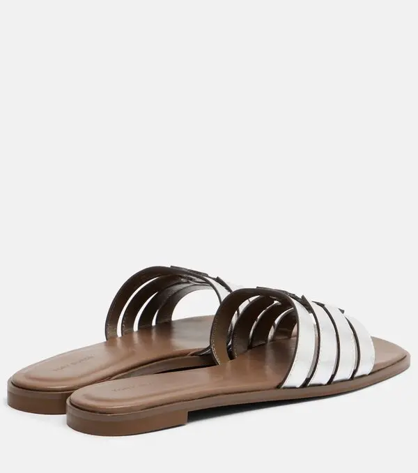 Tory Burch Metallic Leather Slides - Silver
