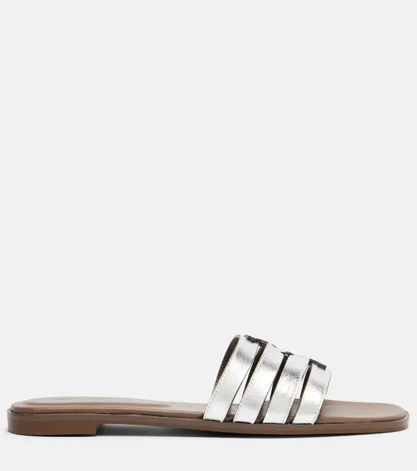 Tory Burch Metallic Leather Slides - Silver