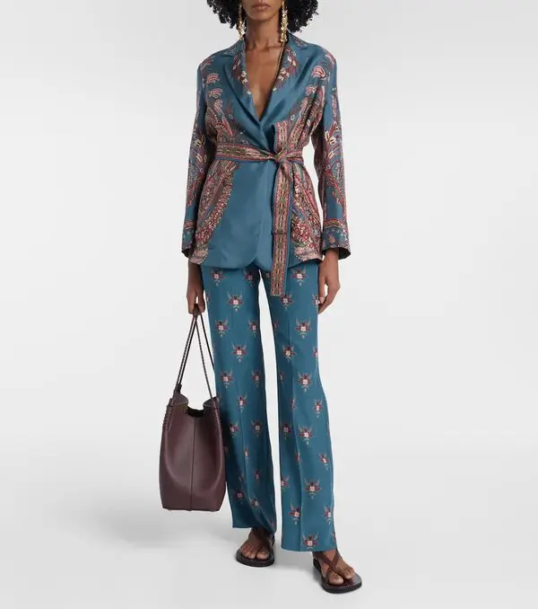 Etro Floral Printed Silk Blazer - Blue