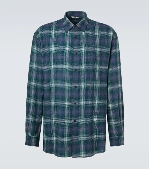 Auralee Checked Wool Shirt - Blue