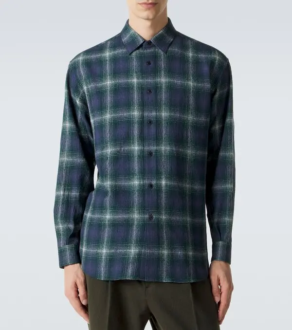 Auralee Checked Wool Shirt - Blue