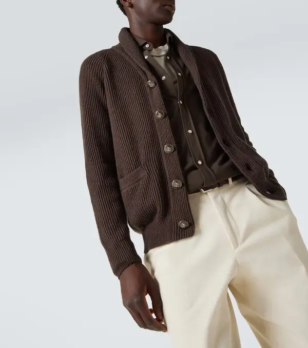 Brunello Cucinelli Cotton Ribbed-knit Cardigan - Brown