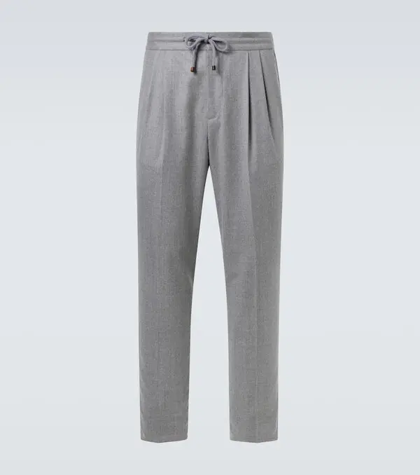 Brunello Cucinelli Virgin Wool Flannel Straight Pants - Grey