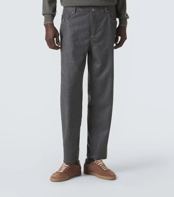 Brunello Cucinelli Virgin Wool Flannel Straight Pants - Grey
