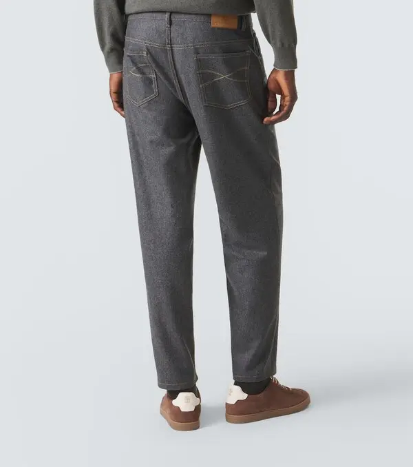 Brunello Cucinelli Virgin Wool Flannel Straight Pants - Grey