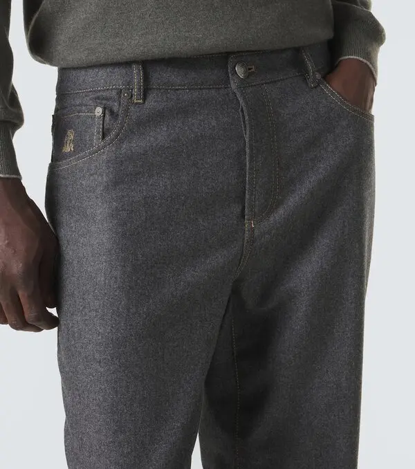 Brunello Cucinelli Virgin Wool Flannel Straight Pants - Grey