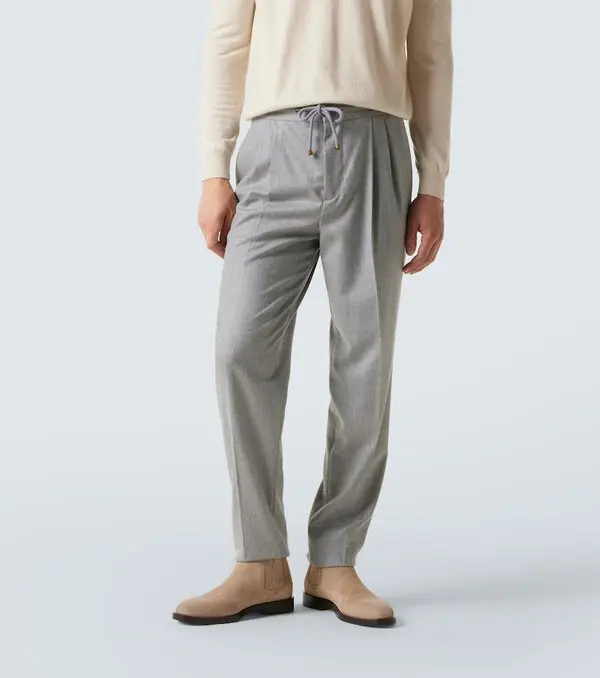 Brunello Cucinelli Virgin Wool Flannel Straight Leg Pants - Grey