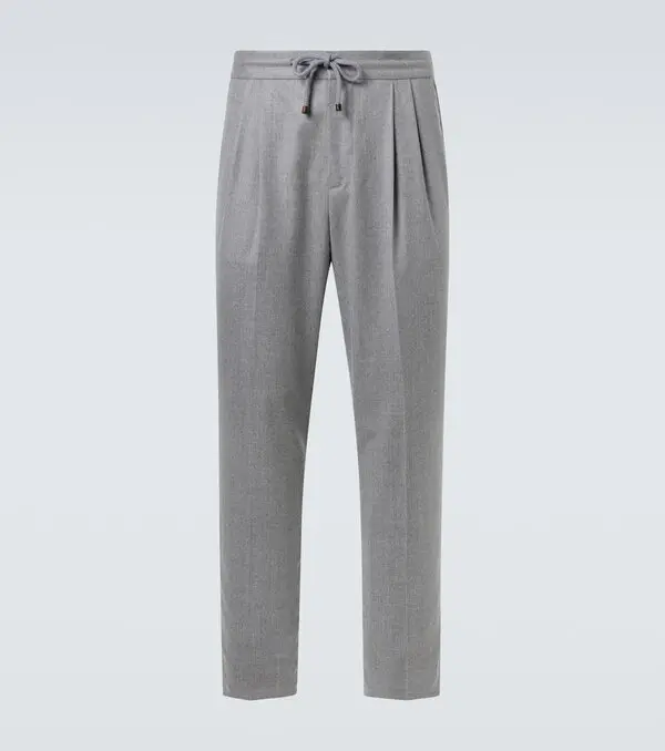 Brunello Cucinelli Virgin Wool Flannel Straight Leg Pants - Grey