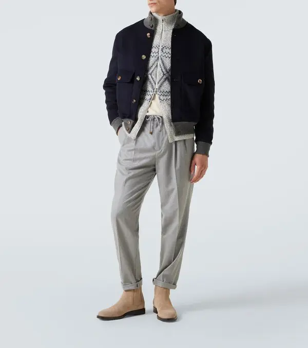 Brunello Cucinelli Virgin Wool Flannel Straight Leg Pants - Grey